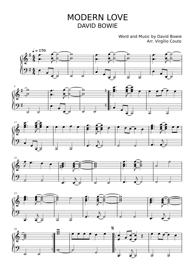 Modern Love - David Bowie Sheet Music for Piano (Solo) easy | MuseScore.com