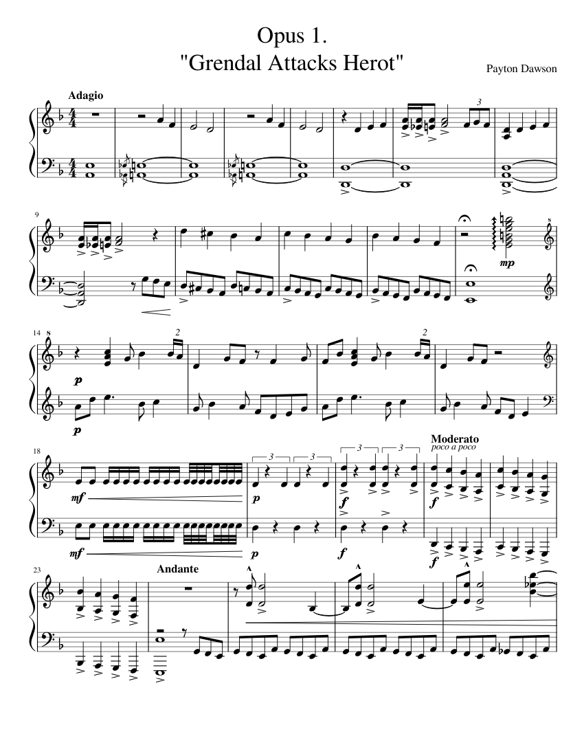 Opus 1. "Grendel Attacks Herot" Sheet music for Piano (Solo ...