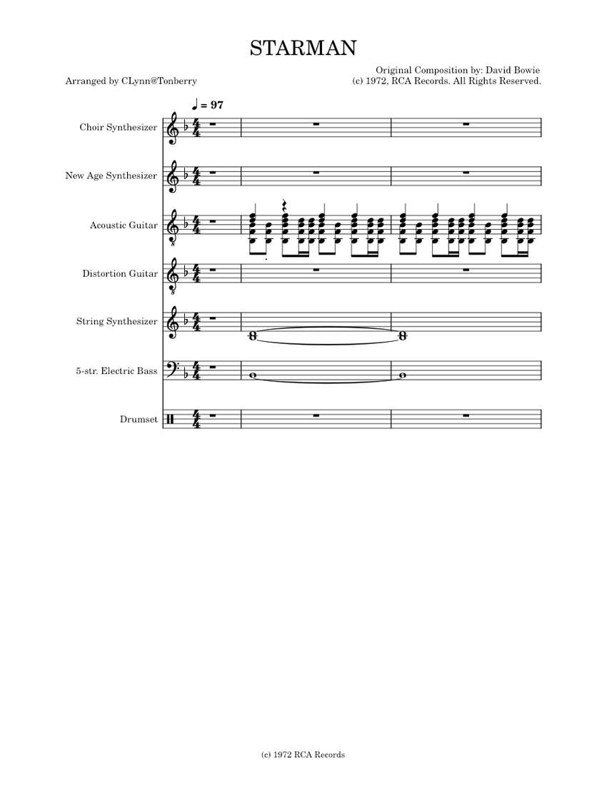 Starman by David Bowie Sheet music for Guitar, Bass guitar, Drum group ...