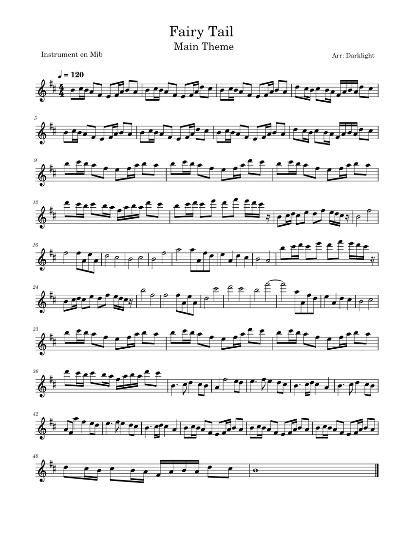 Fairy Tail - Main Theme - Mib Fairy Tail Mib Sheet music for Saxophone ...