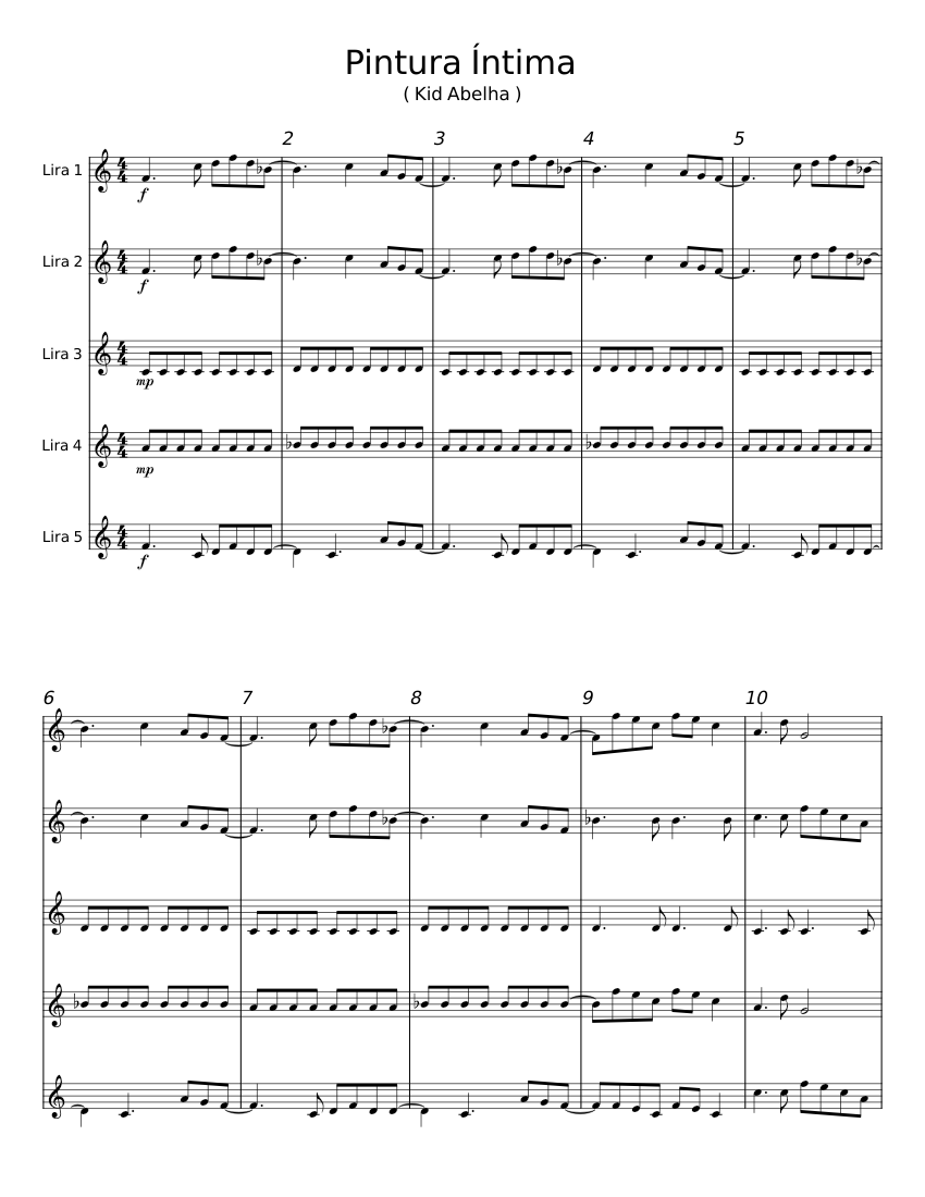 Pintura íntima - Kid Abelha Sheet Music for Piano (Mixed Quintet ...