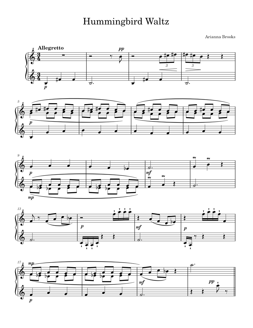 Hummingbird Waltz Sheet music for Piano (Solo) | Musescore.com