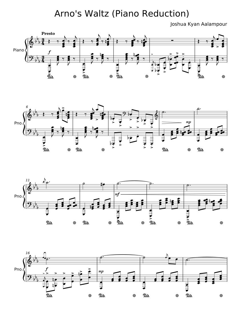 Arno's Waltz - Joshua Kyan Aalampour Sheet Music for Piano (Solo) | MuseScore.com
