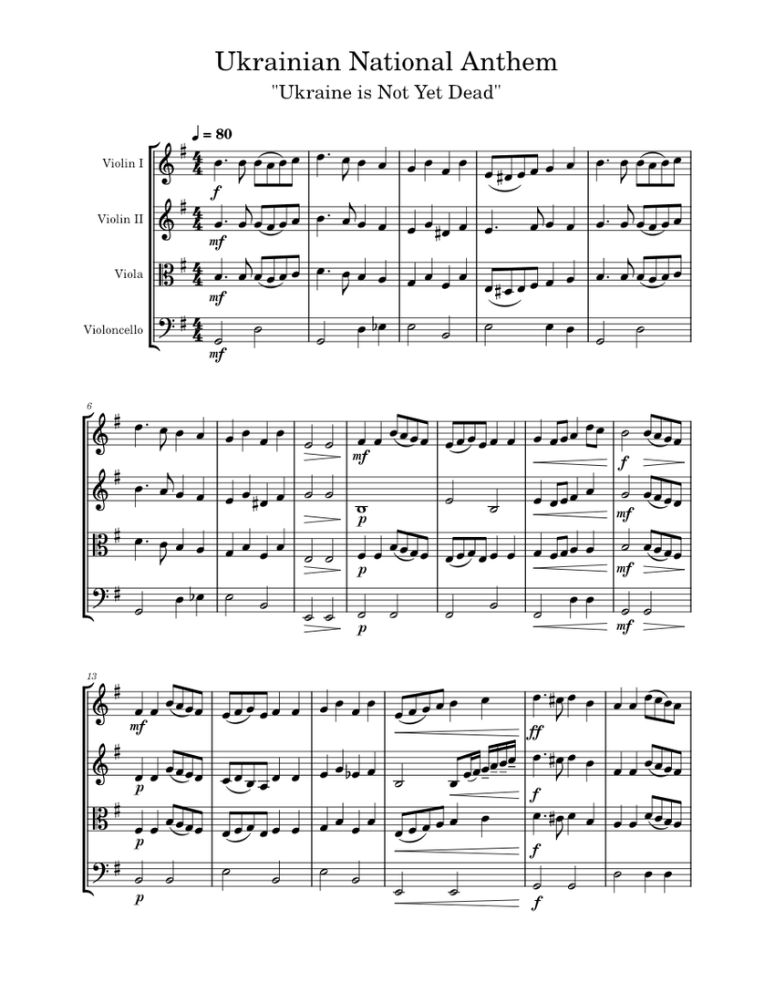 Ukraine National Anthem – Mykhailo Verbytsky Sheet music for Violin ...