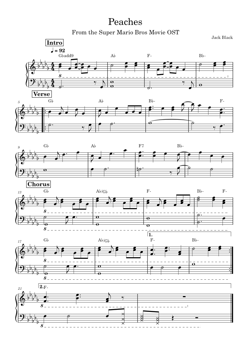 Peaches - Jack Black - Exact transcription Sheet Music with Chords for ...