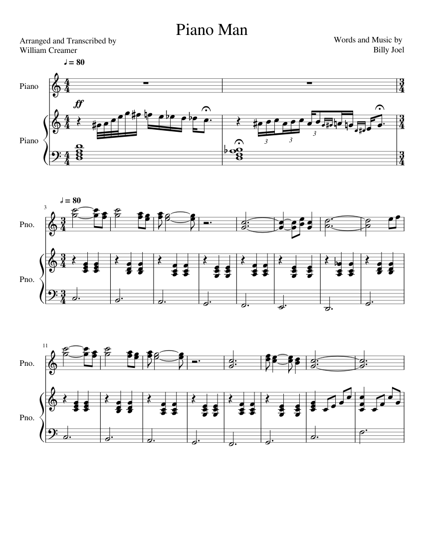 Piano Man (Piano) Sheet Music for Piano (Piano Duo) | MuseScore.com