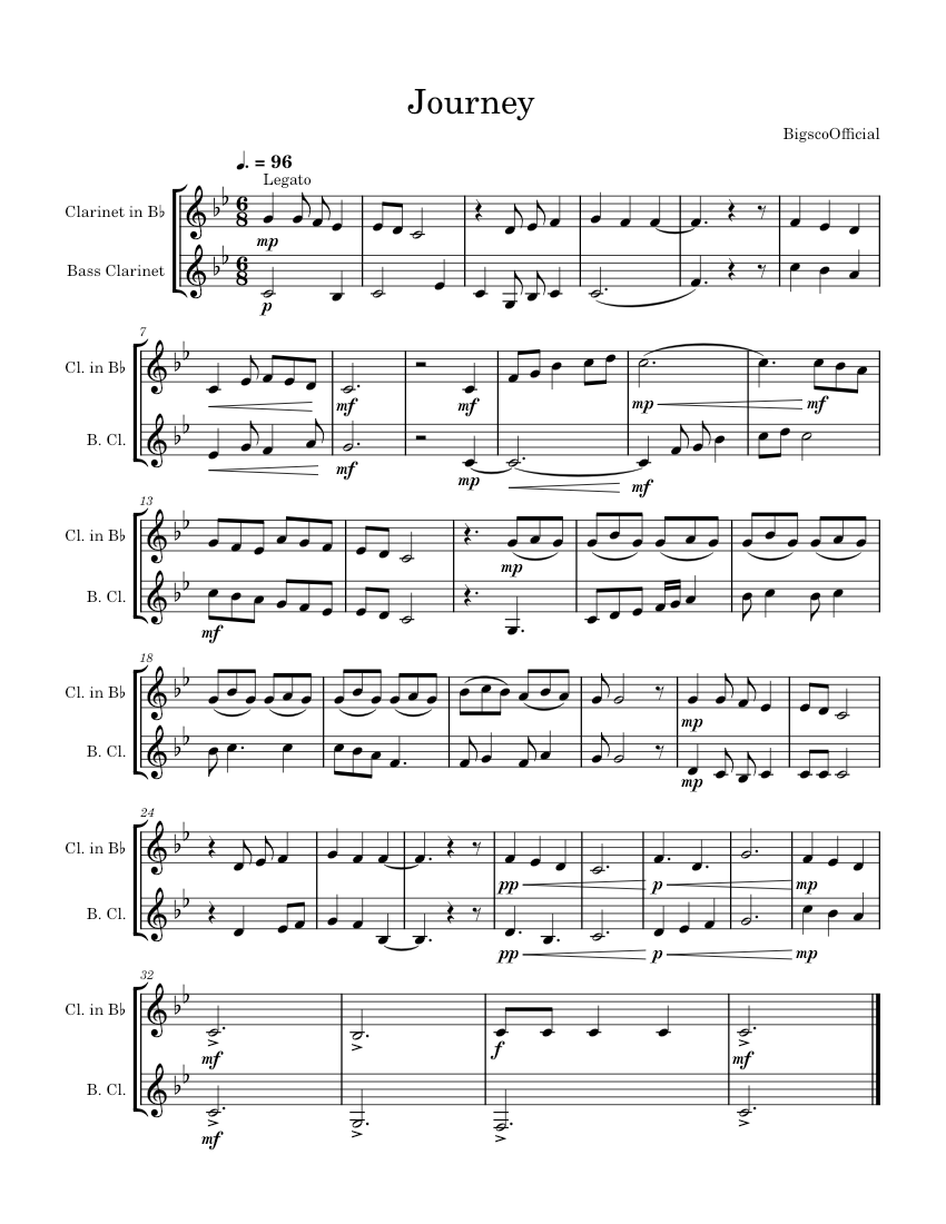 Journey Sheet music for Clarinet other (Woodwind Duet) | Musescore.com