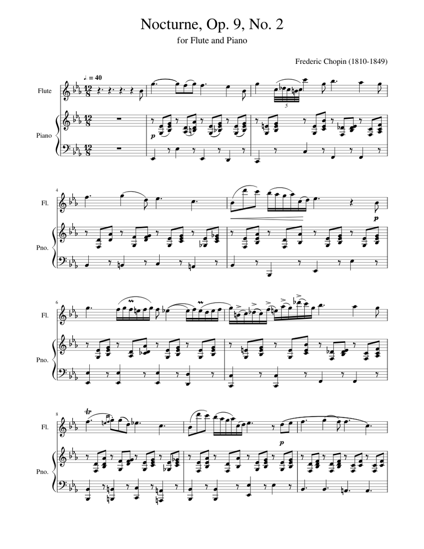 Chopin - Nocturne, Op. 9, No. 2 Sheet music for Piano, Flute (Solo) | Musescore.com