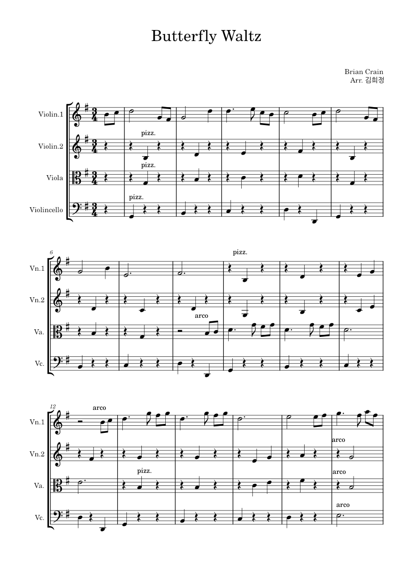 Butterfly Waltz Sheet music for Violin, Viola, Cello (String Quartet ...
