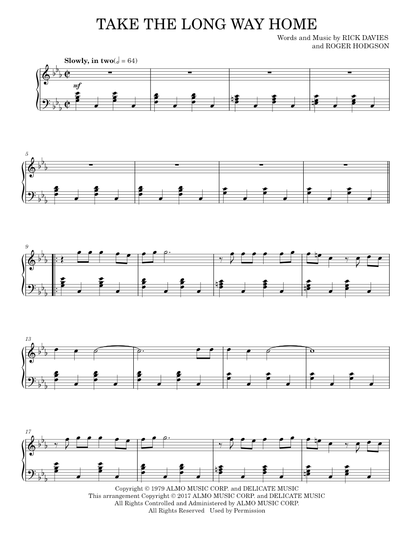 Play Official version of Take the long way home Sheet Music by ...