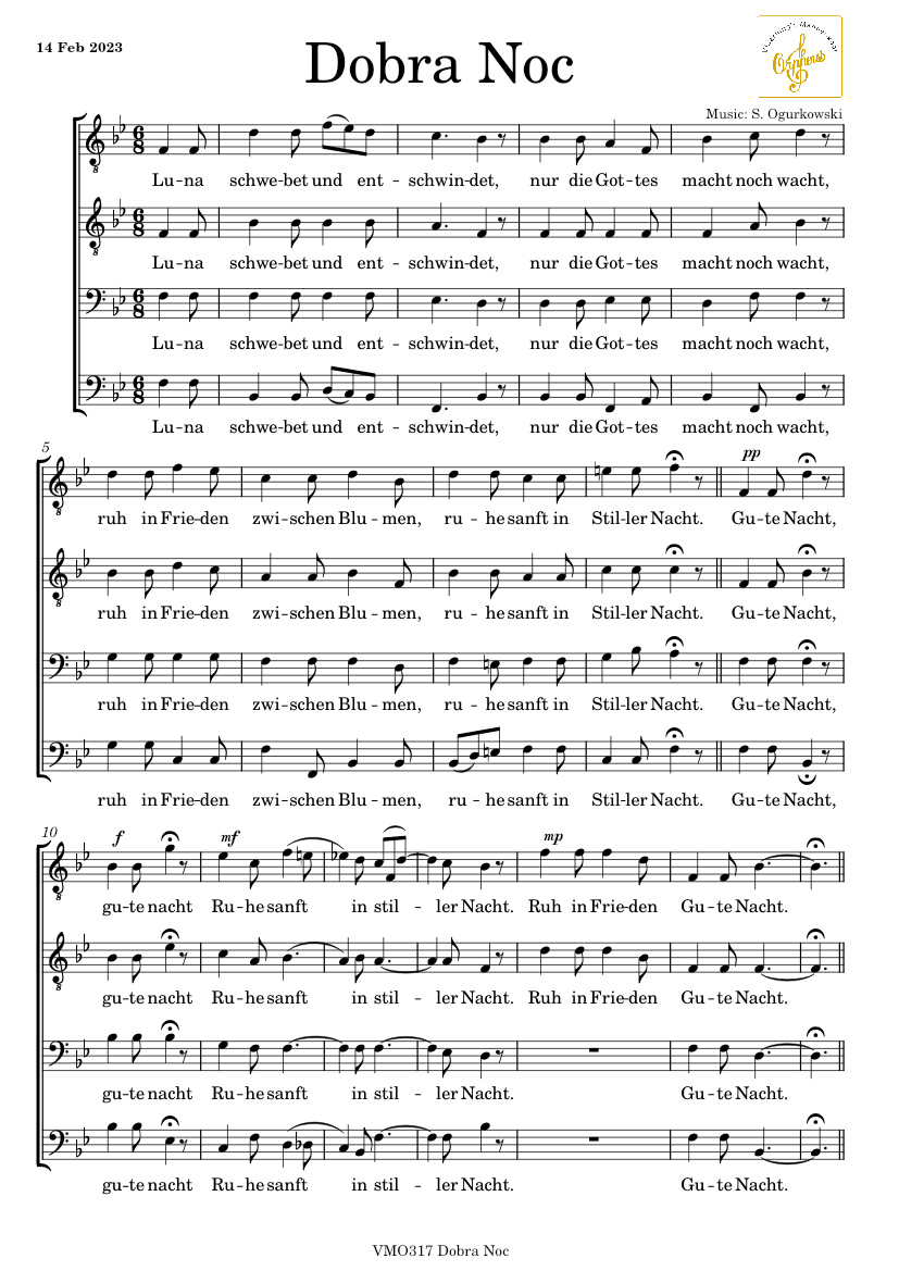 VMO317 Dobra Noc-Ogurkowski-TTBB Sheet Music for Vocals (Men’s Choir ...