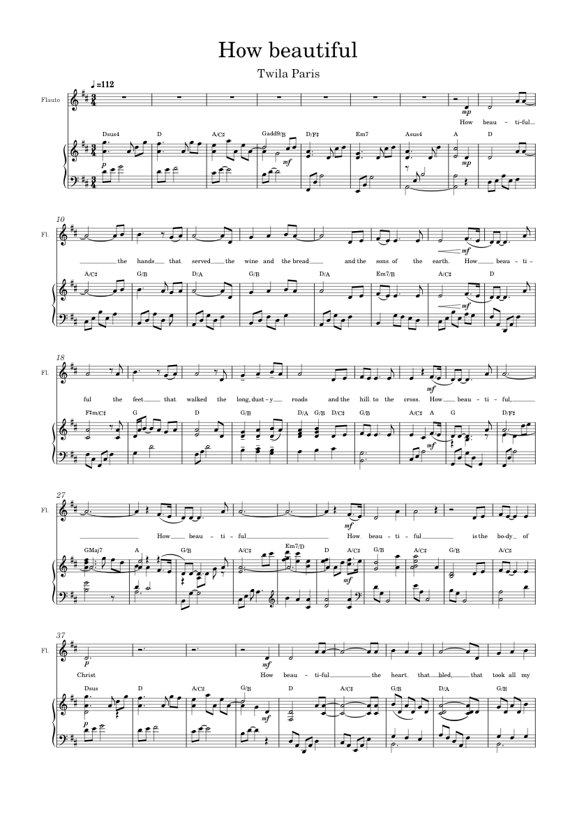 How beautiful Sheet Music with Chords for Piano, Flute (Piano-Voice ...