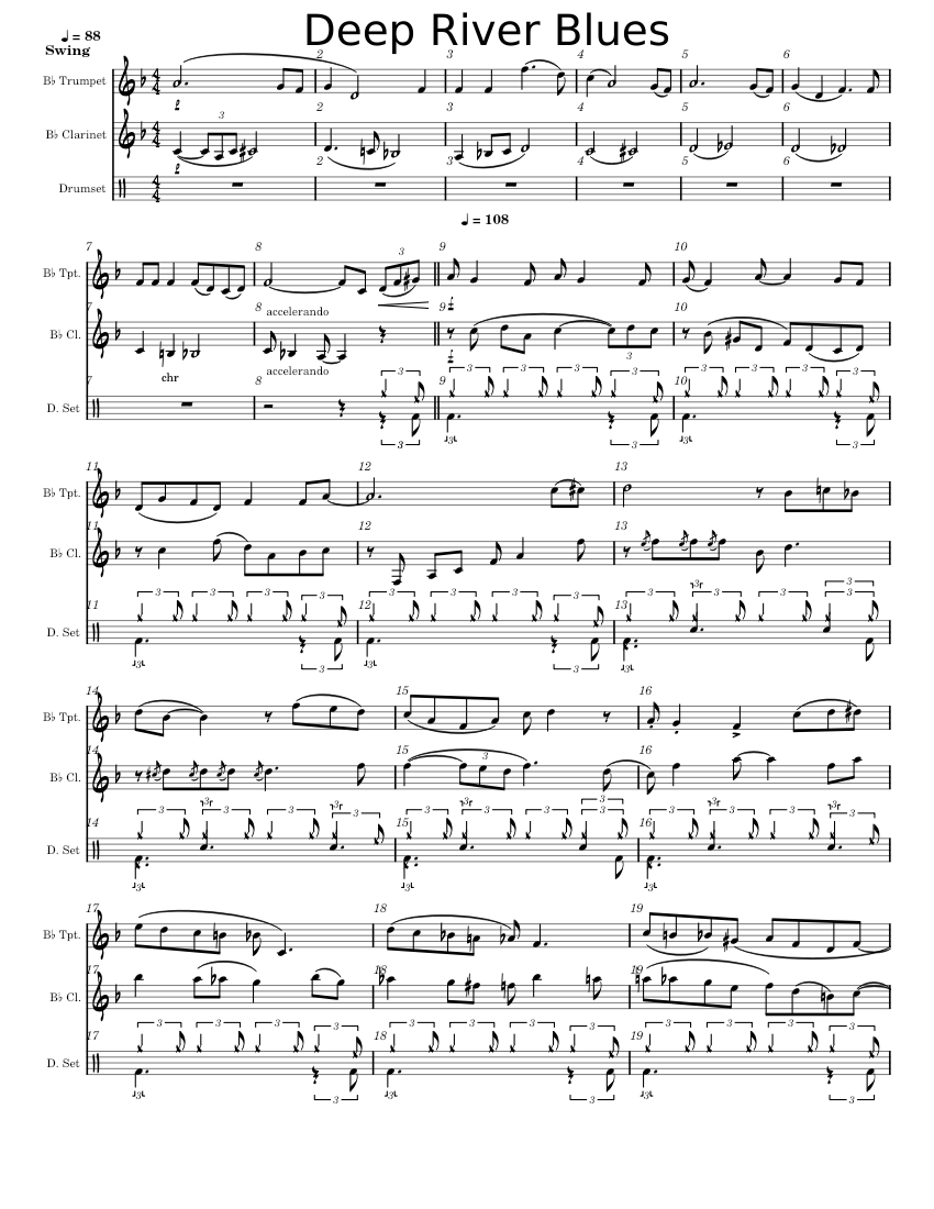 Deep River Blues – unknown composer Sheet Music for Clarinet in b-flat ...