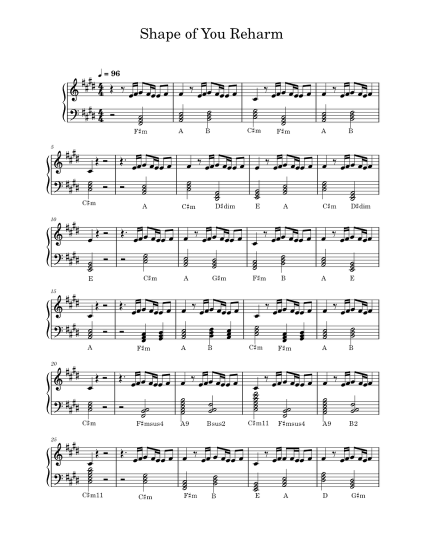 shape of you – Ed Sheeran Sheet music for Piano (Solo) Easy | Musescore.com