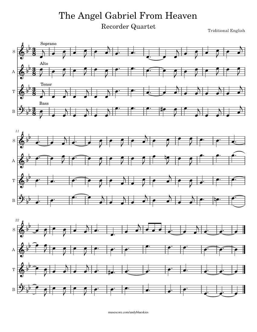 The Angel Gabriel From Heaven Came – Recorder Quartet Sheet music for ...