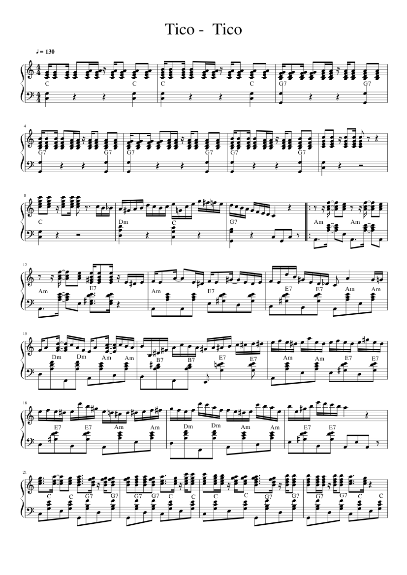 Tico Tico Sheet Music with Chords for Piano (Solo) | MuseScore.com