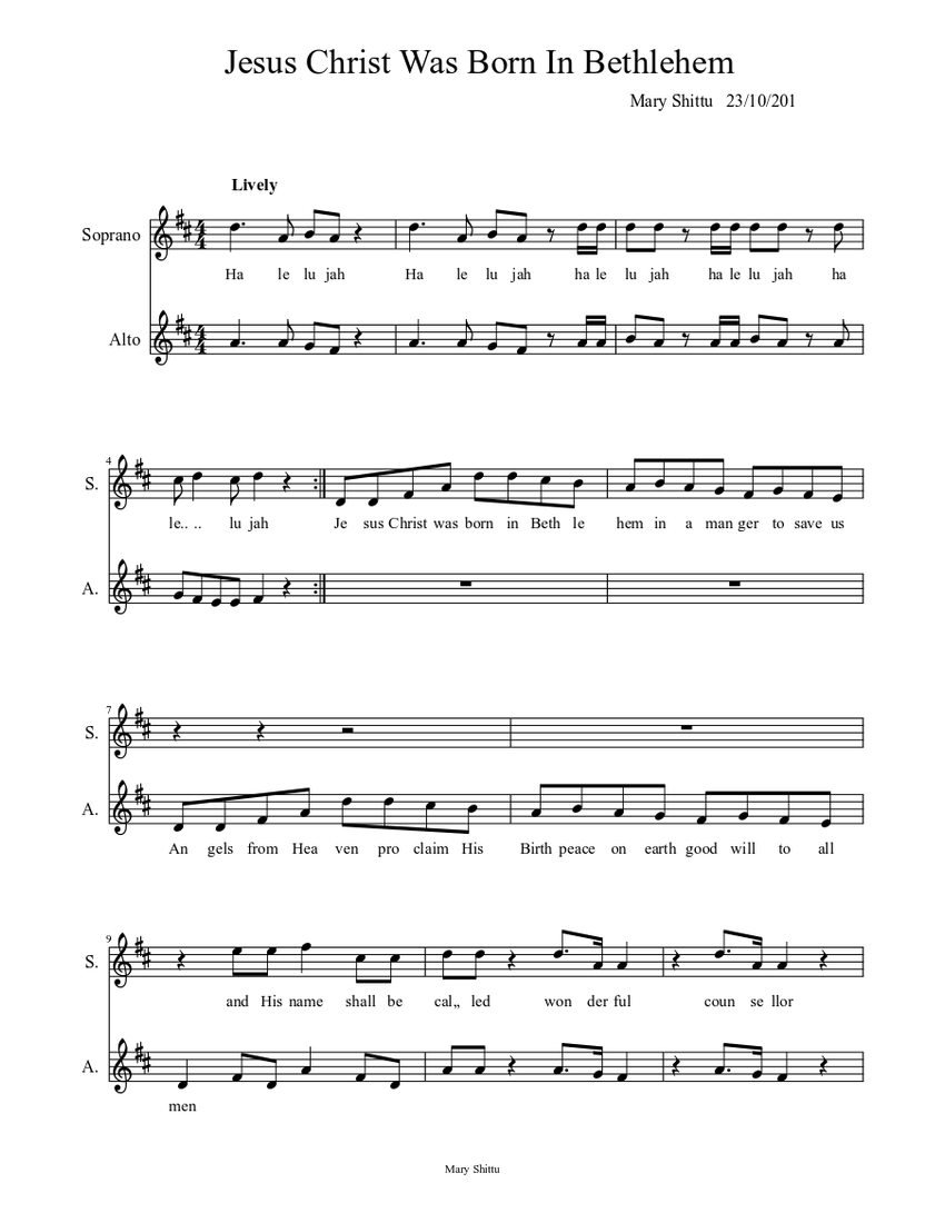 Jesus Christ Was Born In Bethlehem Sheet music for Soprano, Alto ...