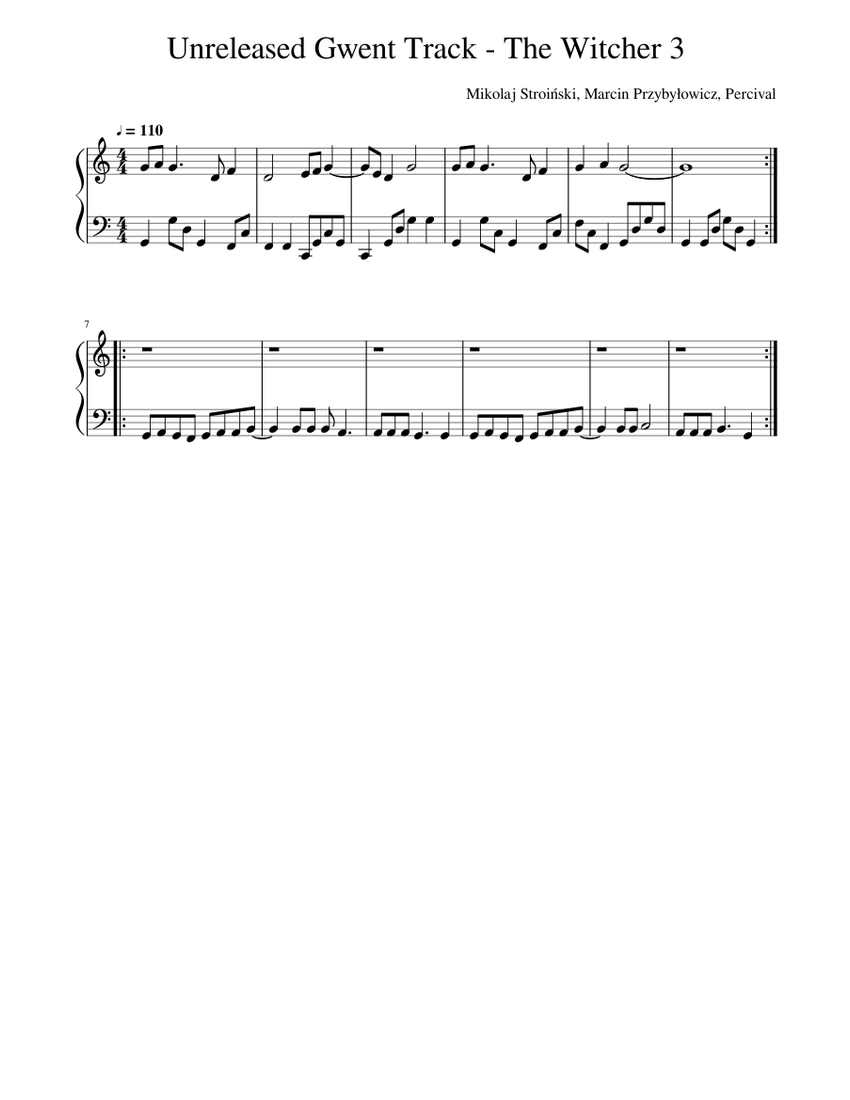 Unreleased Gwent Track - The Witcher 3 Sheet music for Piano (Solo ...