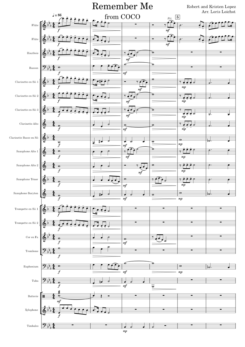 Remember Me from COCO Sheet music for Trombone, Euphonium, Tuba, Flute ...