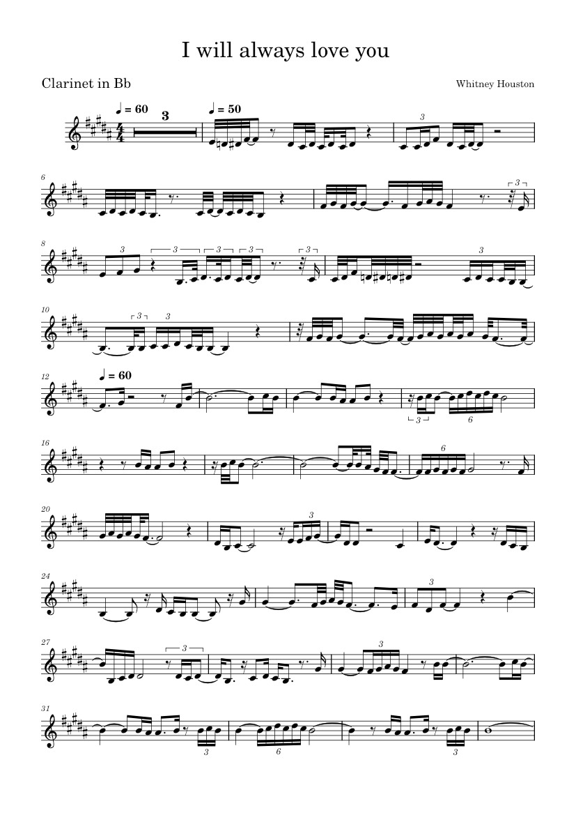 I will always love you Sheet Music for Clarinet other (Solo ...