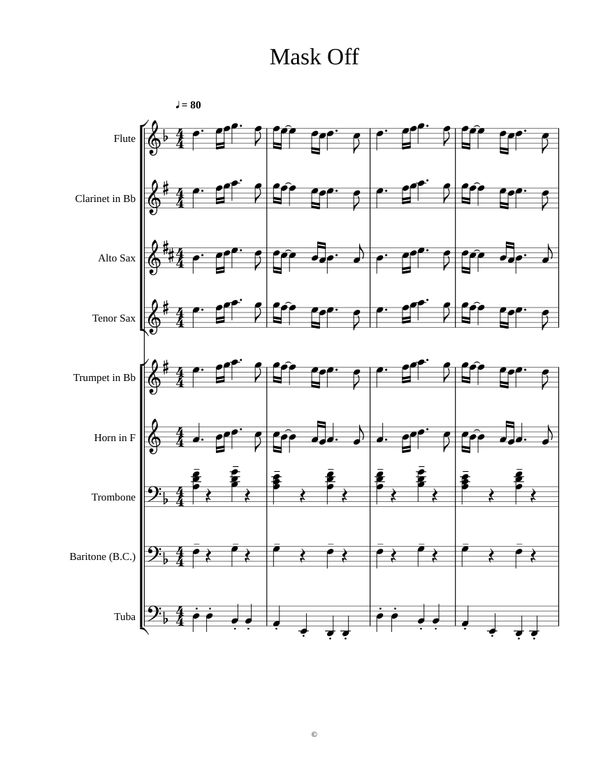 Mask Off Sheet music for Trombone, Tuba, Flute (Mixed Trio) | Musescore.com