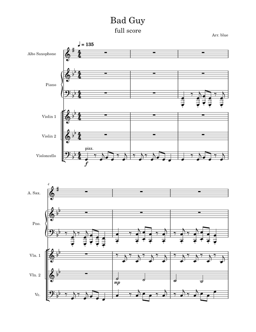 Bad guy – Billie Eilish Sheet music for Piano, Saxophone alto, Violin ...