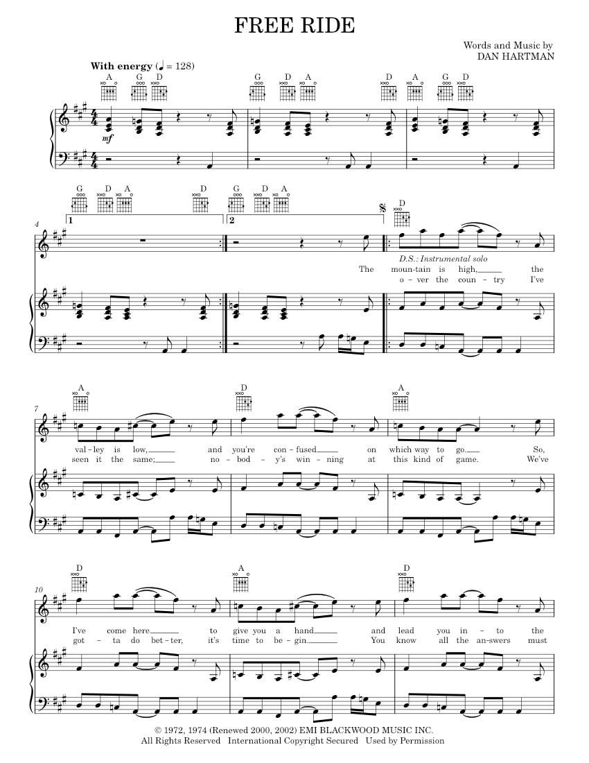 Play Official version of Free ride Sheet Music by The Edgar Winter ...