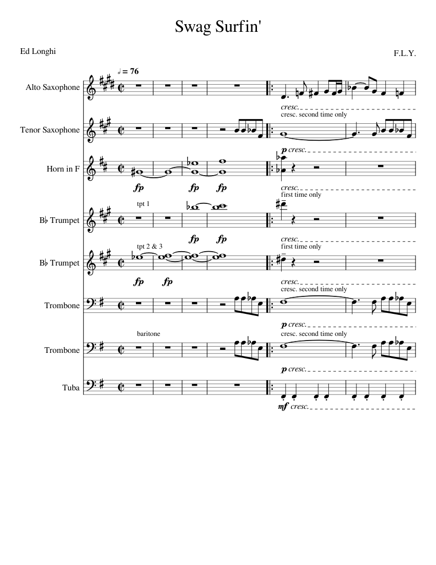 Swag Surfin' Sheet music for Trombone, Tuba, Saxophone alto, Saxophone ...