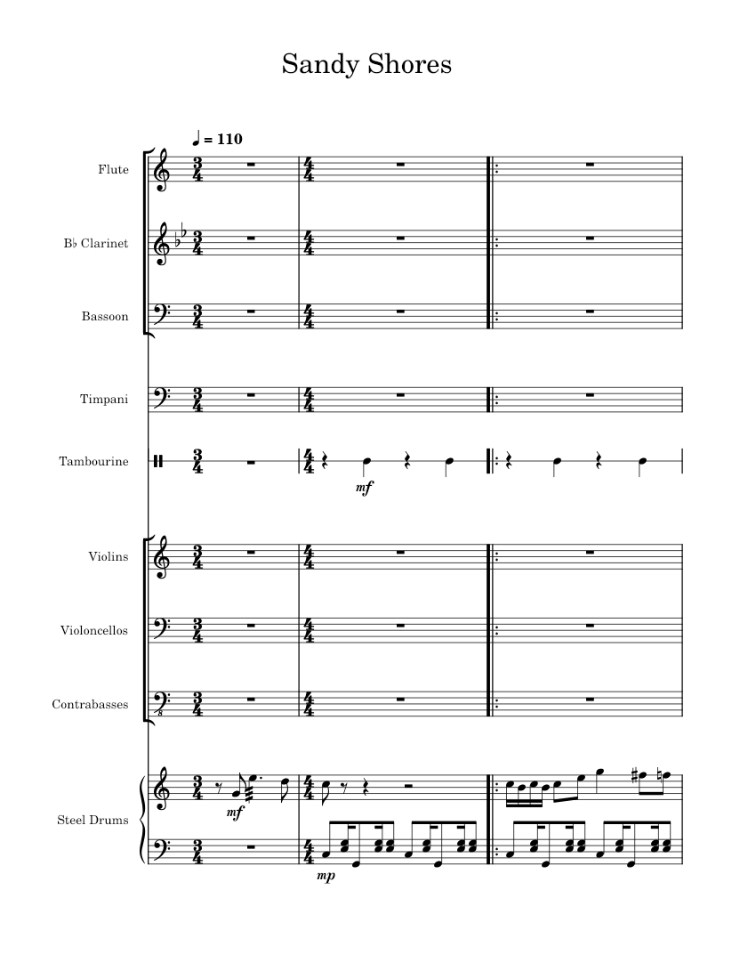Sandy Shores Sheet music for Tambourine, Flute, Clarinet in b-flat ...