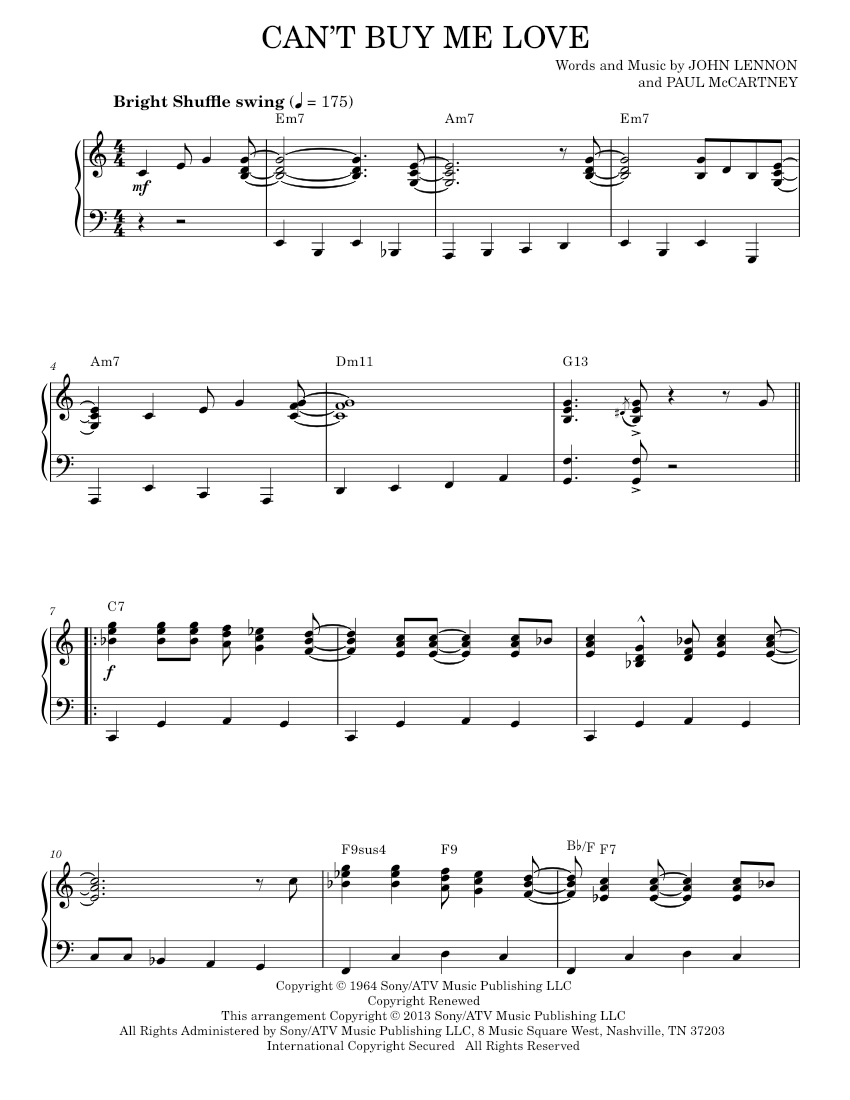 Play Official version of Can't Buy Me Love Sheet Music by The Beatles ...