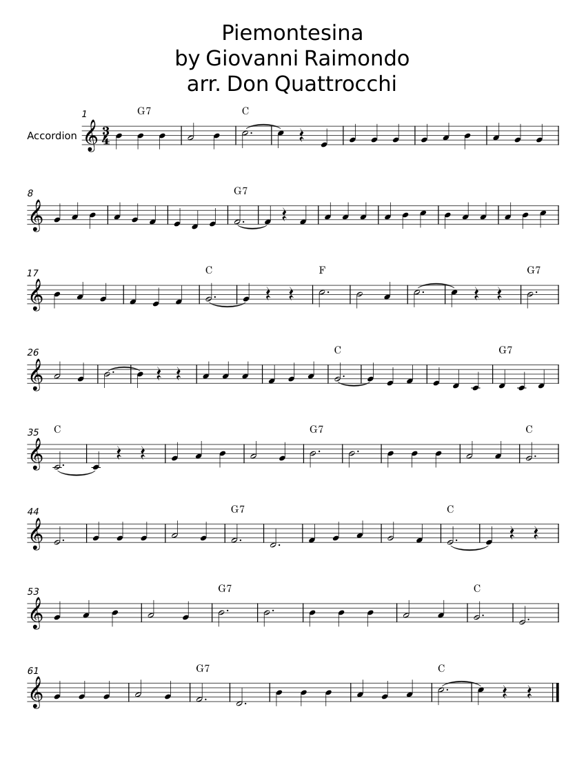 Piemontesina Bella - Giovanni Raimondo Sheet Music with Chords for ...