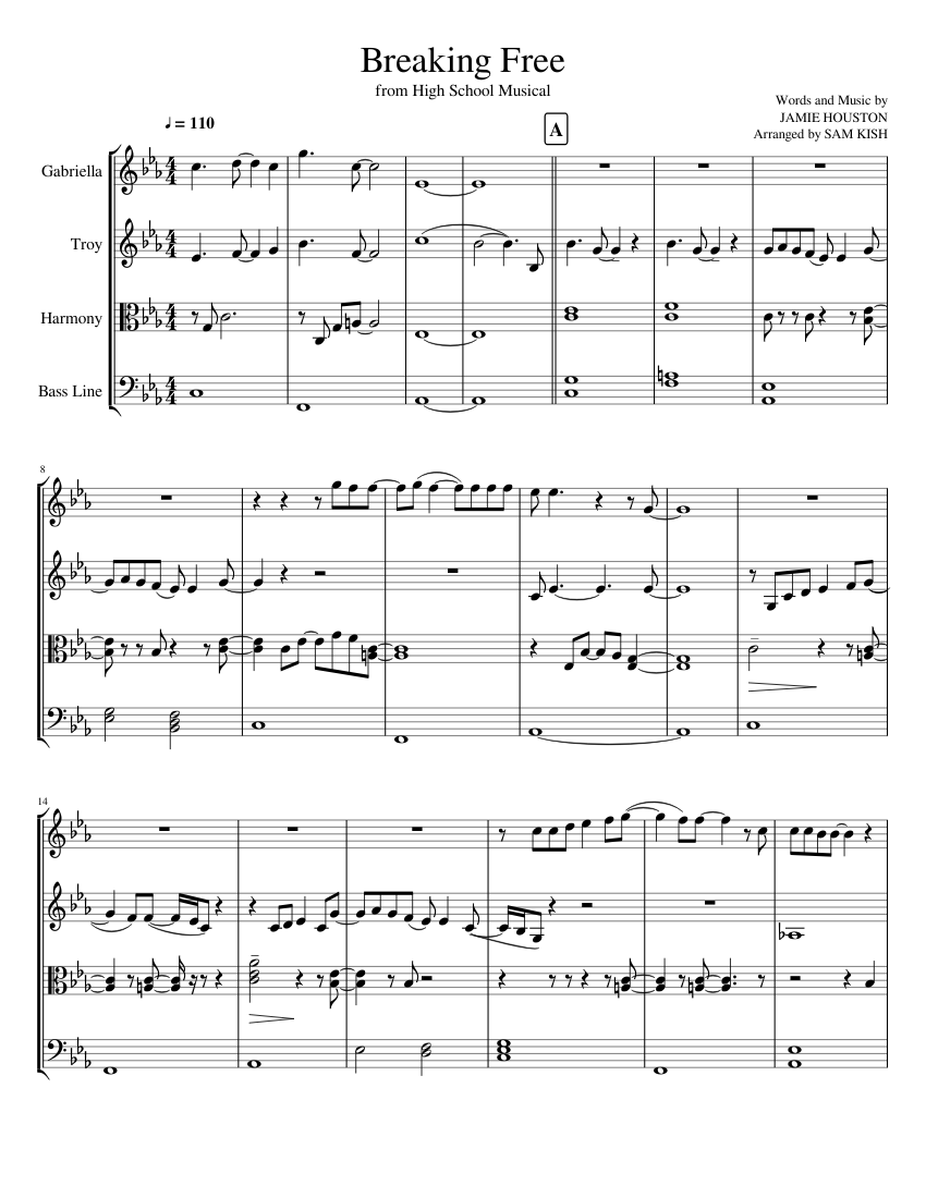 Breaking Free Sheet Music for Violin, Viola, Cello (String Quartet ...