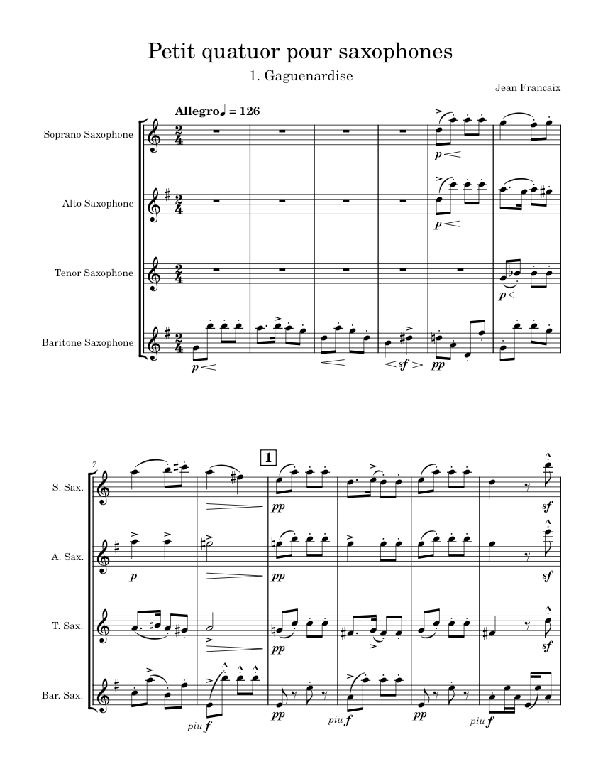 Petit quatuor pour saxophones – Jean Françaix Jean Françaix Petit ...
