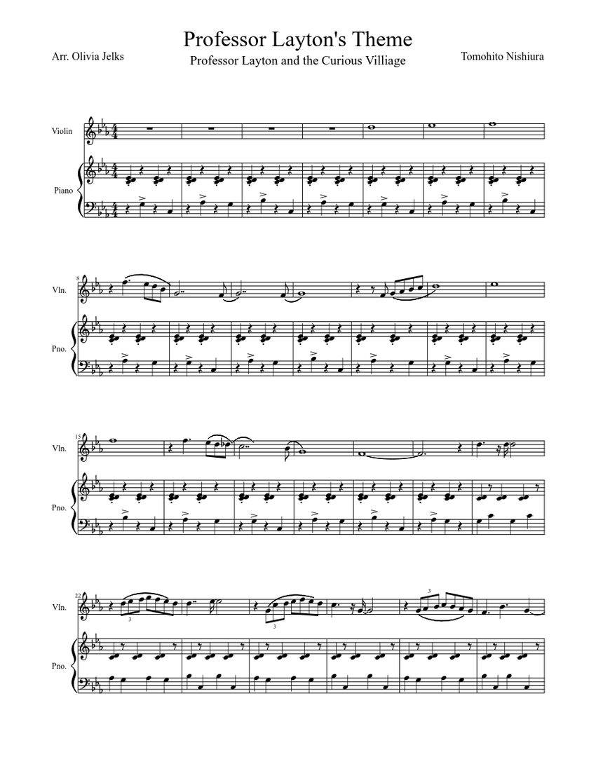 Professor Layton's Theme Sheet music for Piano, Violin (Solo ...