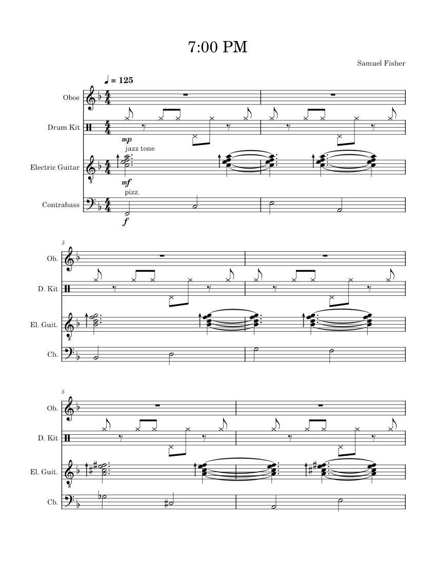7:00 PM Sheet music for Oboe, Guitar, Drum group, Woodwinds (other ...