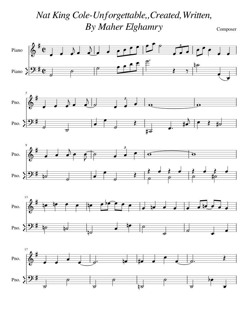 Nat King Cole,,Unforgettable,,Created,Written,, By Maher Elghamry Sheet ...