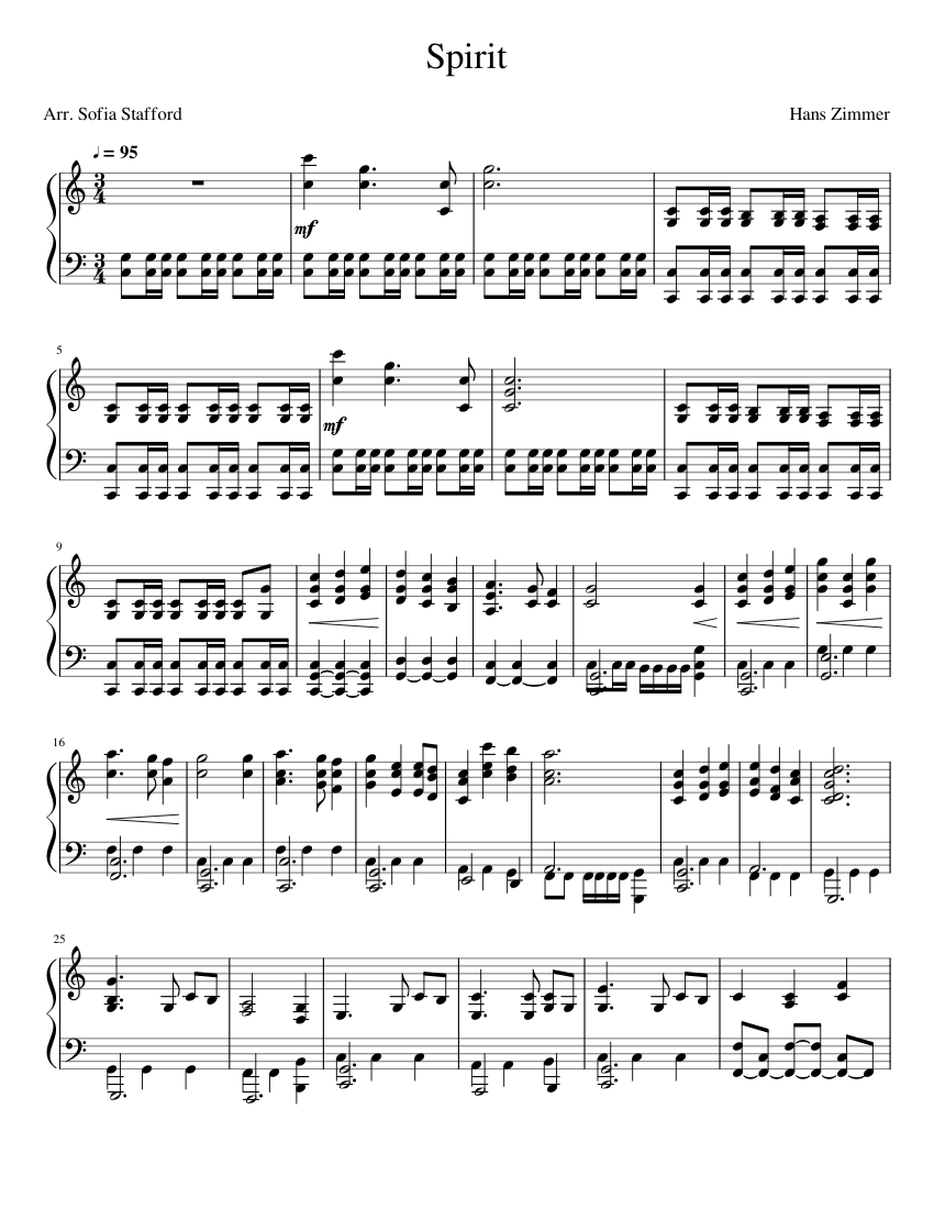 Spirit Stallion of the Cimarron Sheet Music for Piano (Solo ...