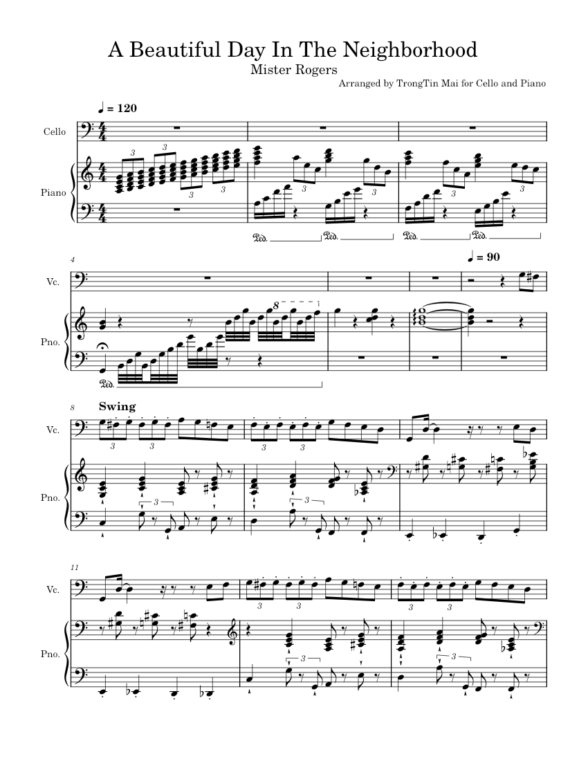 A Beautiful Day In The Neighborhood Sheet music for Piano, Cello (Piano ...