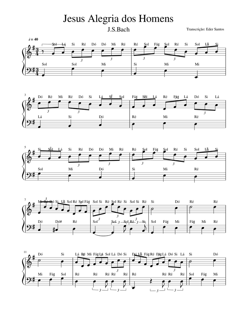 Jesus Alegria dos Homens Sheet music for Piano (Solo) Easy | Musescore.com