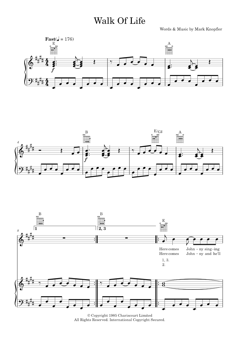 Play Official version of Walk of life sheet music by Dire Straits for ...