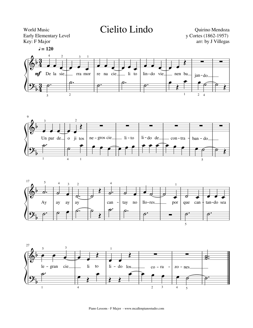 Cielito Lindo Sheet music for Piano (Solo) | Musescore.com