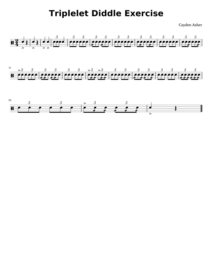 Triplelet Diddle Exercise Sheet music for Snare drum (Solo) | Musescore.com