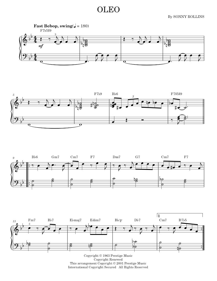 Play Official version of Oleo sheet music by John Coltrane for Piano ...