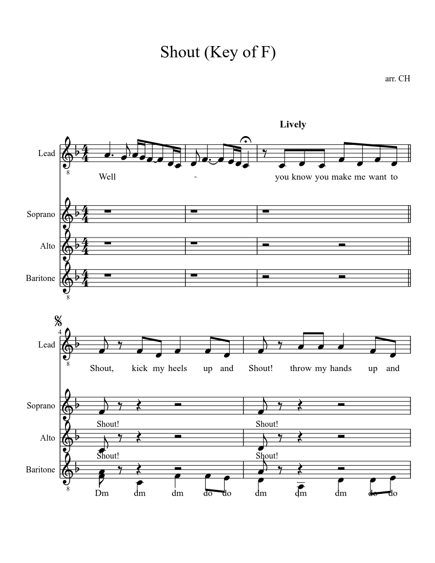 Shout Sheet Music for Piano, Soprano, Alto, Baritone (Mixed Quartet ...
