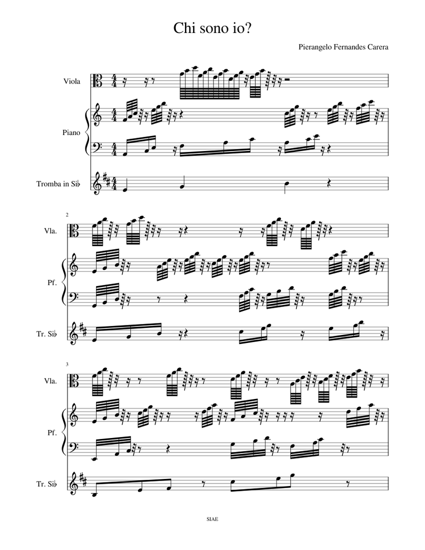 Chi sono io Sheet music for Piano, Trumpet in b-flat, Viola (Mixed Trio ...