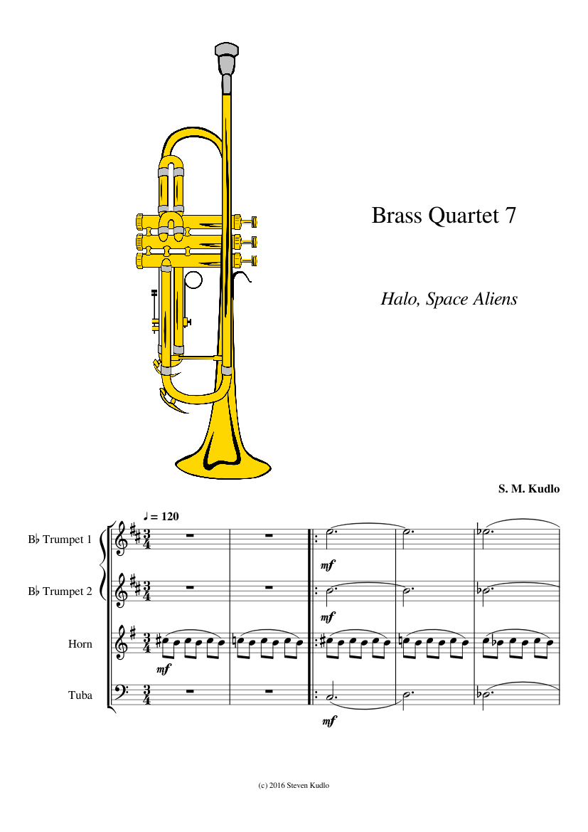 Brass Quartet 7 Sheet music for Tuba, Trumpet in b-flat, French horn ...