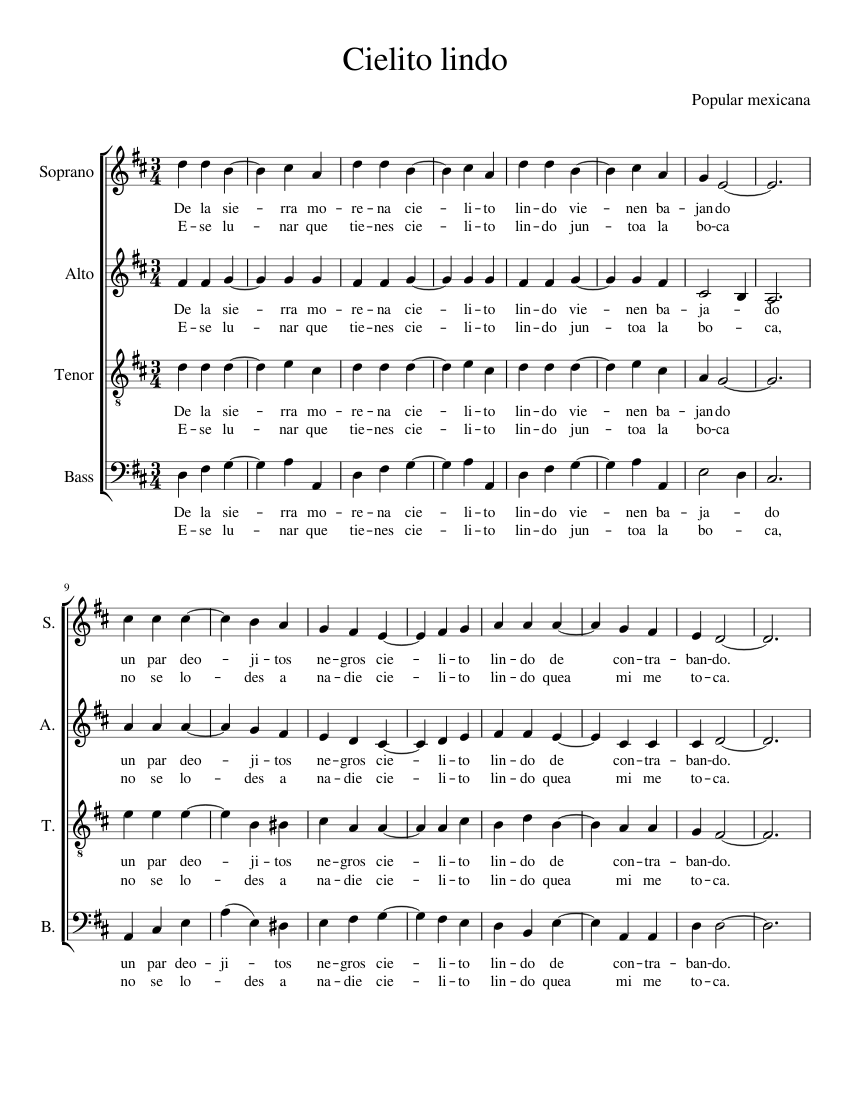 Cielito lindo Sheet music for Soprano, Alto, Tenor, Bass voice (Choral ...