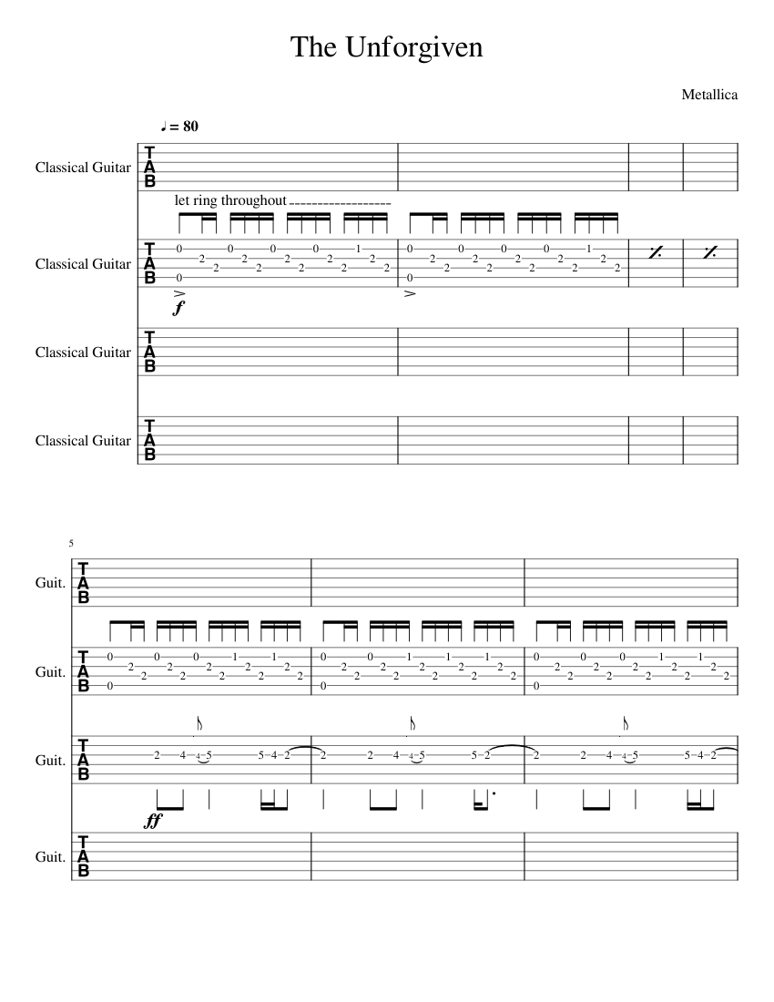 The Unforgiven Sheet music for Guitar (Mixed Quartet) | Musescore.com