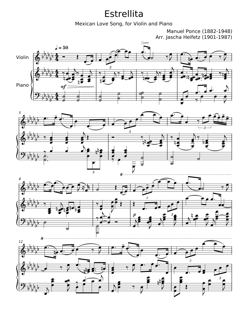 Estrellita - Manuel Ponce Sheet Music for Piano, Violin (Solo ...