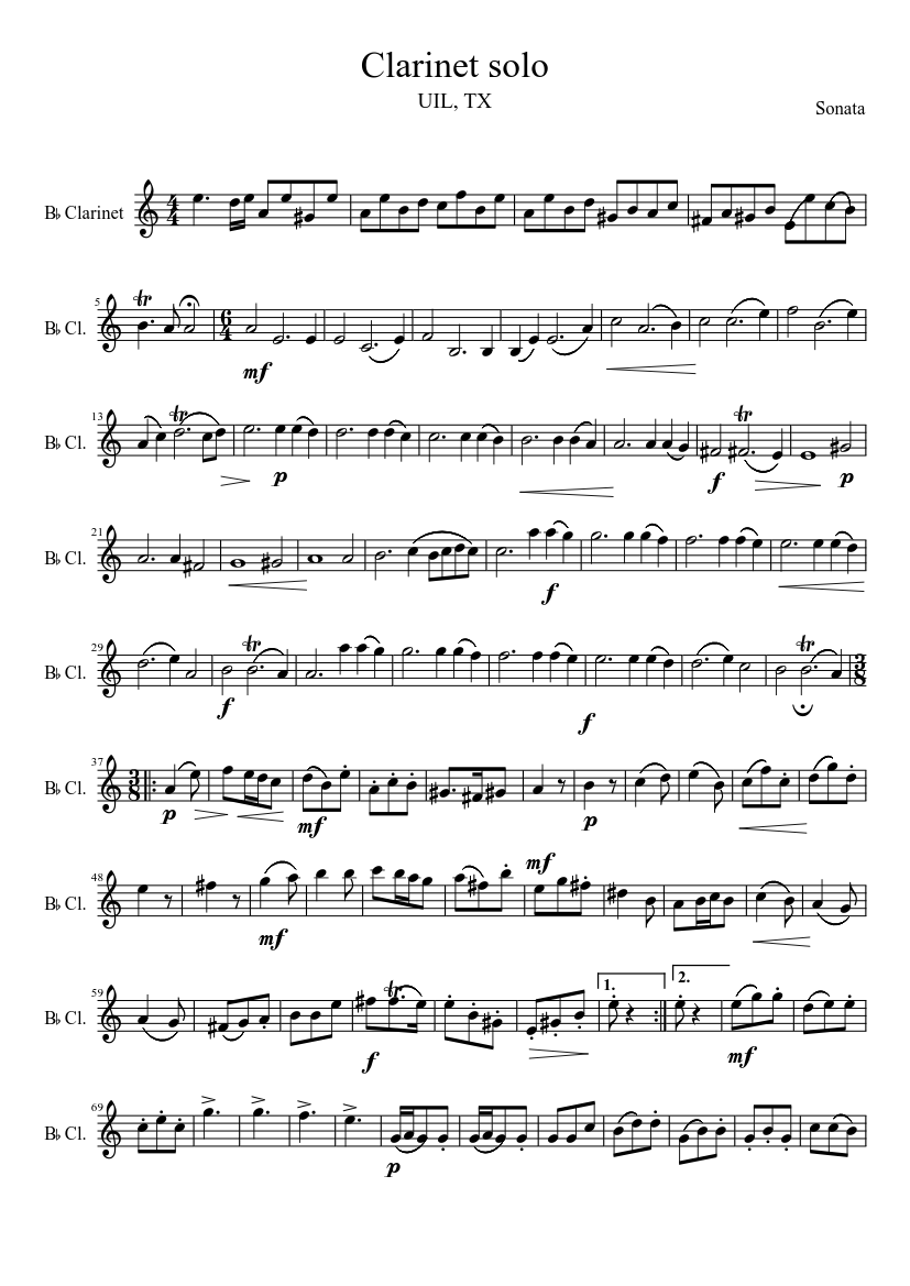 Clarinet solo Sheet Music for Clarinet other (Solo) | MuseScore.com
